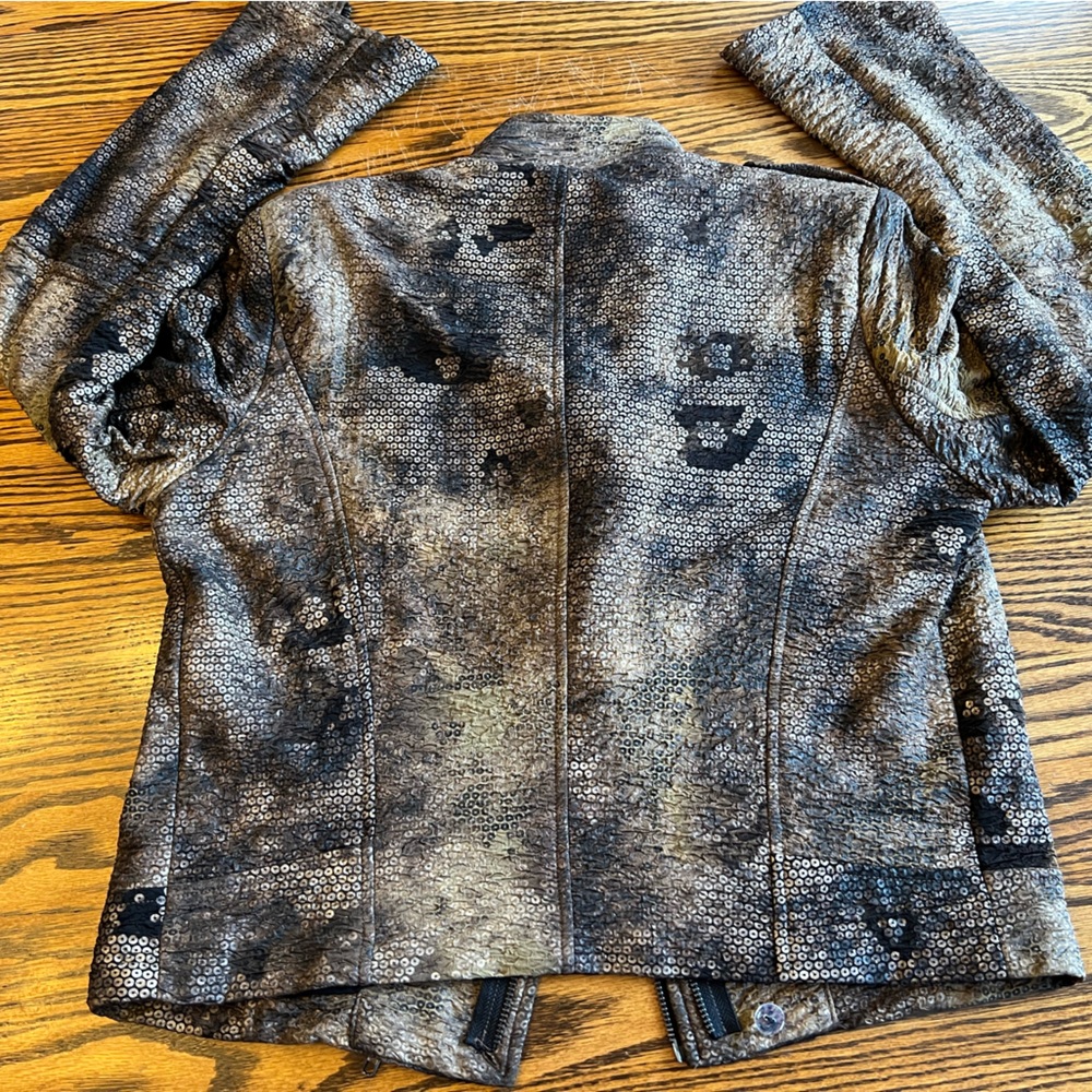 Vintage Simon Chang Moto Jacket Faux Snakeskin Taupe … - Gem